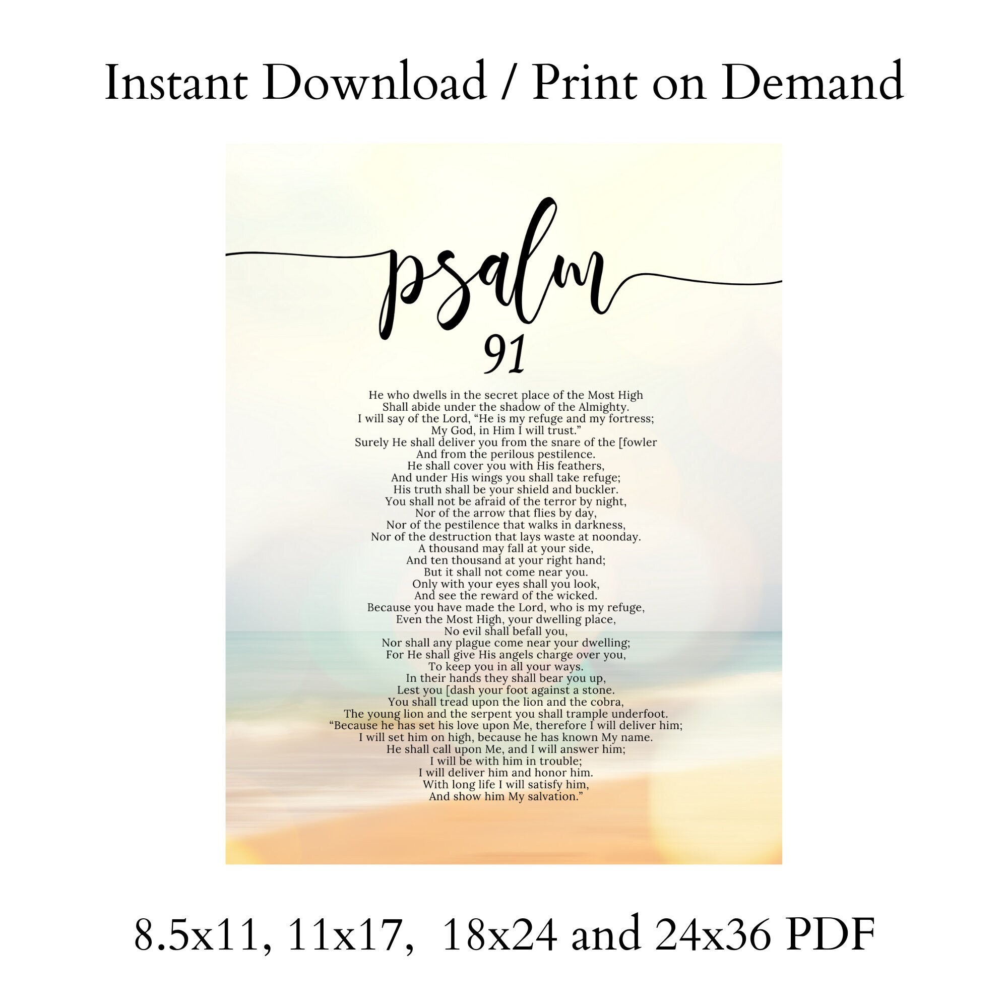 Psalm 91 Scripture Printable, Christian Wall Art, Scripture Decor, God ...