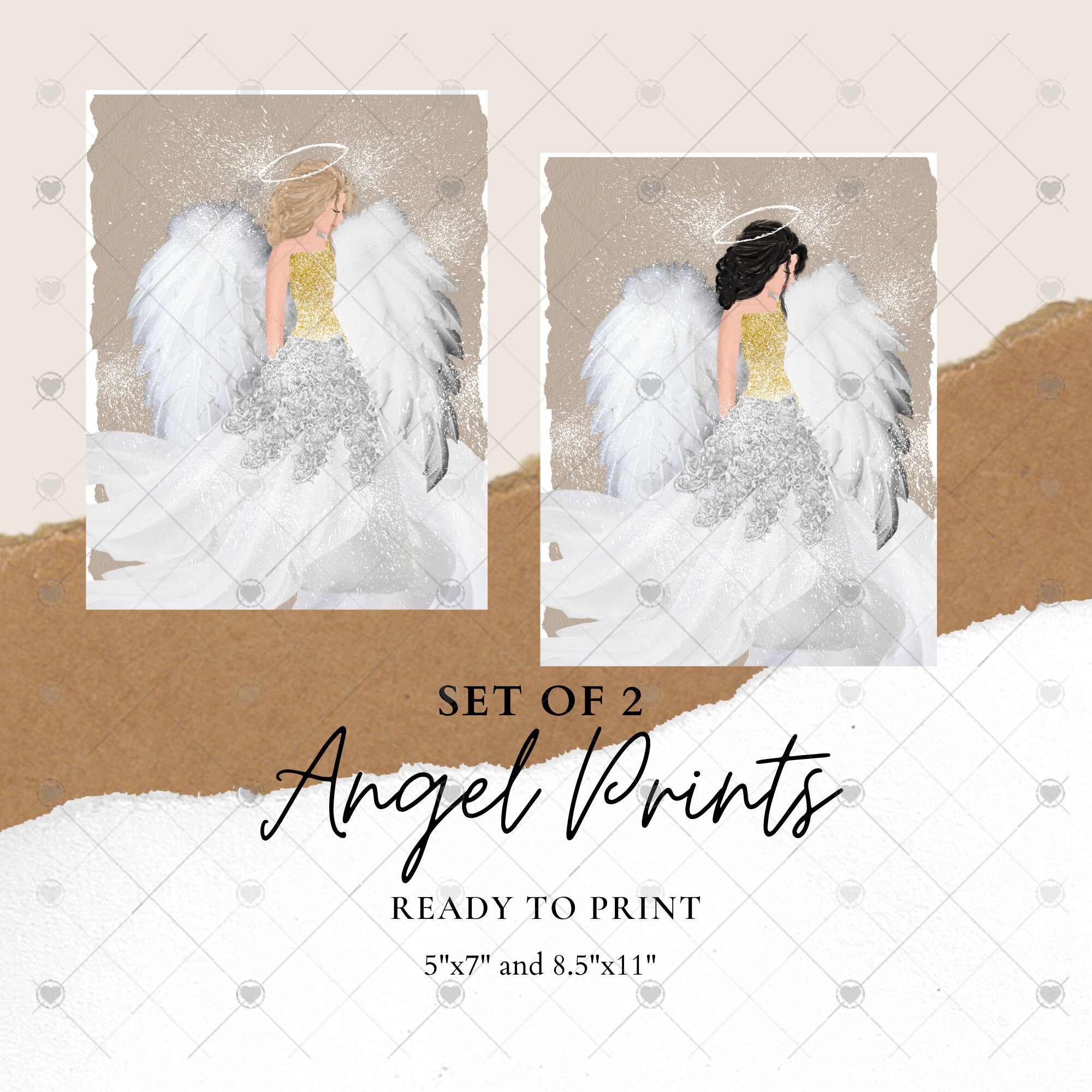 Set of 2 Angel Prints,digital Angel Art, Instant Download, PDF, Angel ...