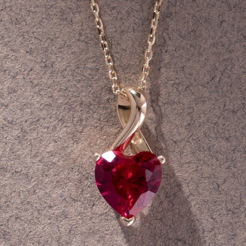 14K Gold Ruby Heart Necklace Tiny Red Heart Shaped Pendant - Etsy