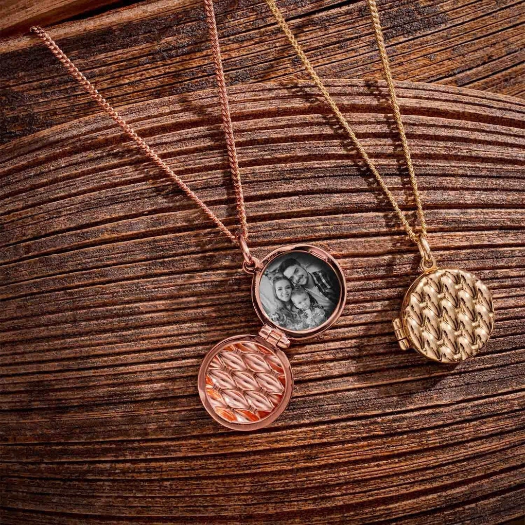 14K Gold Locket Necklace With Photo, Yellow and Rose Gold, Round Locket ...