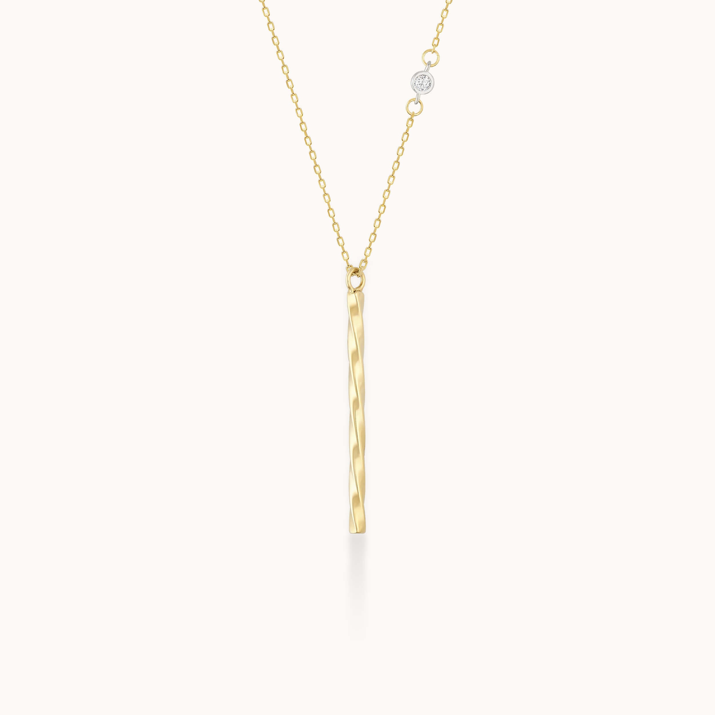 14k Solid Gold Twisted Vertical Bar Diamond Necklace Diamond - Etsy