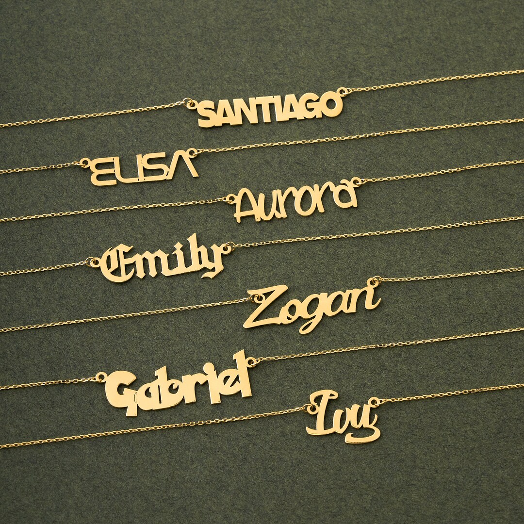 14k Solid Gold Name Necklace Custom Personalized Real Gold Name