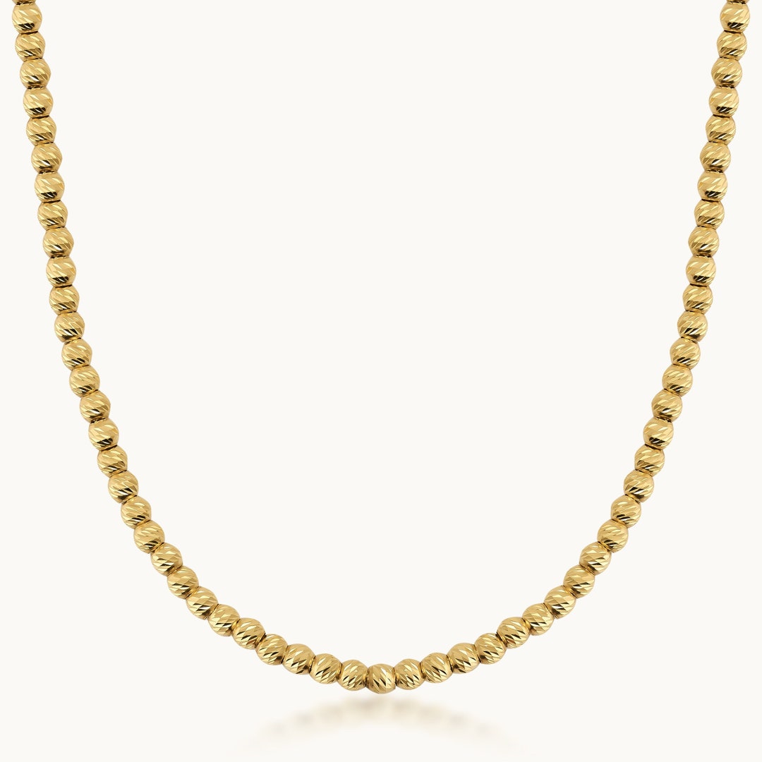 14K Solid Gold 2 MM Dorika Bead Chain Necklace Bracelet, Real Gold Ball ...