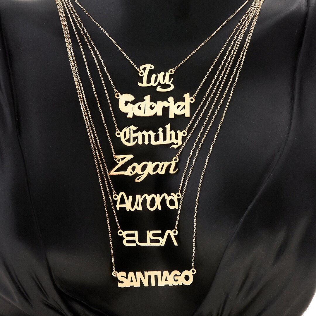 14K Solid Gold Name Necklace Custom, Personalized Real Gold Name ...