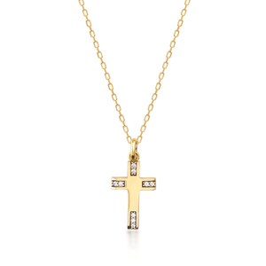 14K Solid Gold Tiny Minimal Cross Necklace, Christian Faith Gifts ...
