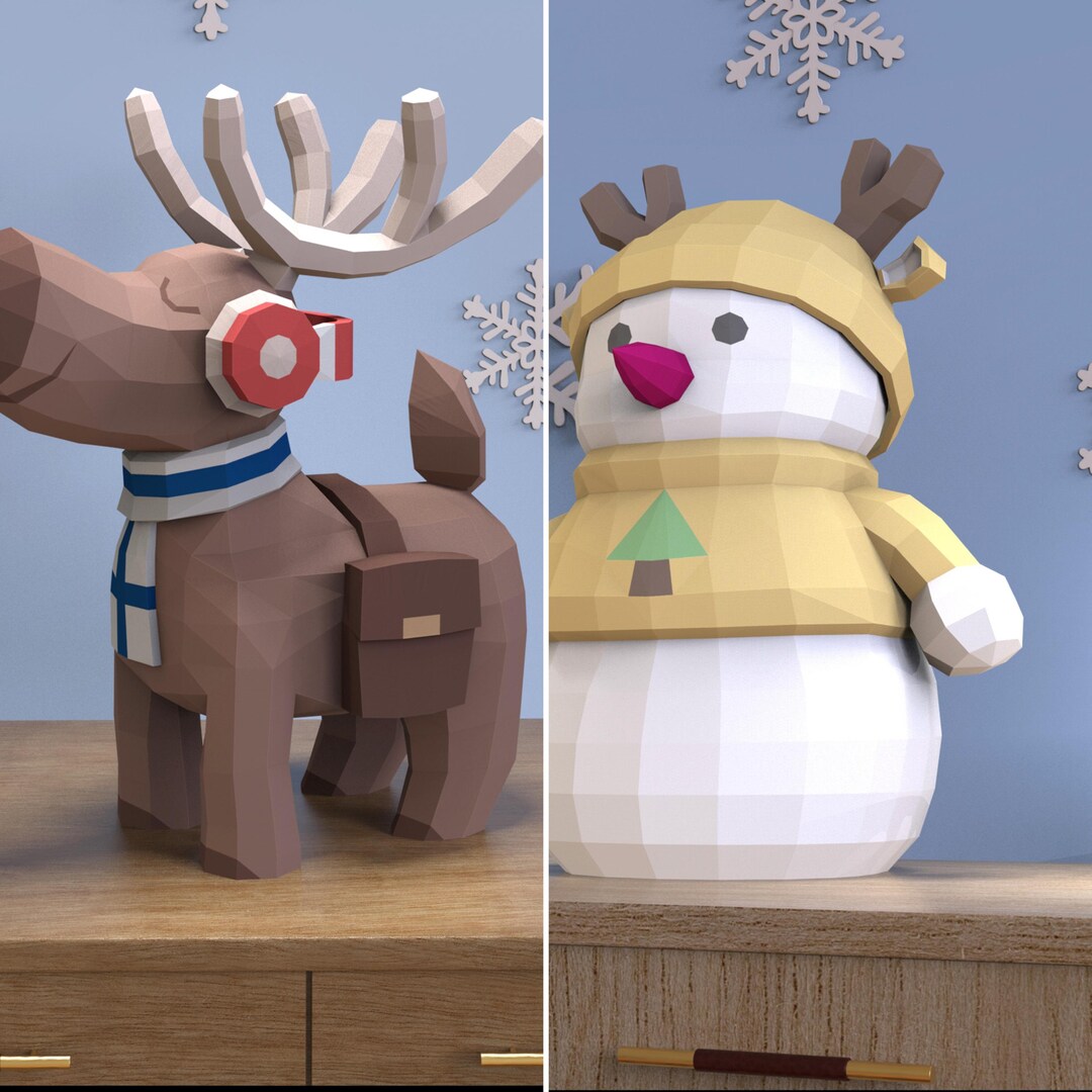 Papercraft Reindeer Christmas, Snow Man, Paper Craft Reindeer Model ...