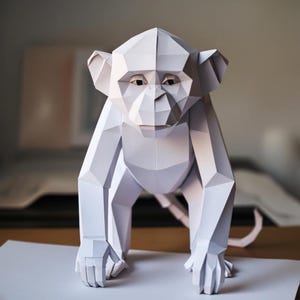 Monkey Papercraft, Paper Craft Monkey Model, Monkey PDF Template, 3D Monkey Sculpture, Low Poly ...