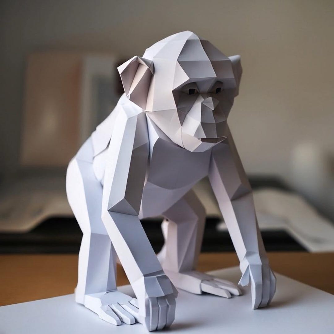 Monkey Papercraft, Paper Craft Monkey Model, Monkey PDF Template, 3D Monkey Sculpture, Low Poly ...