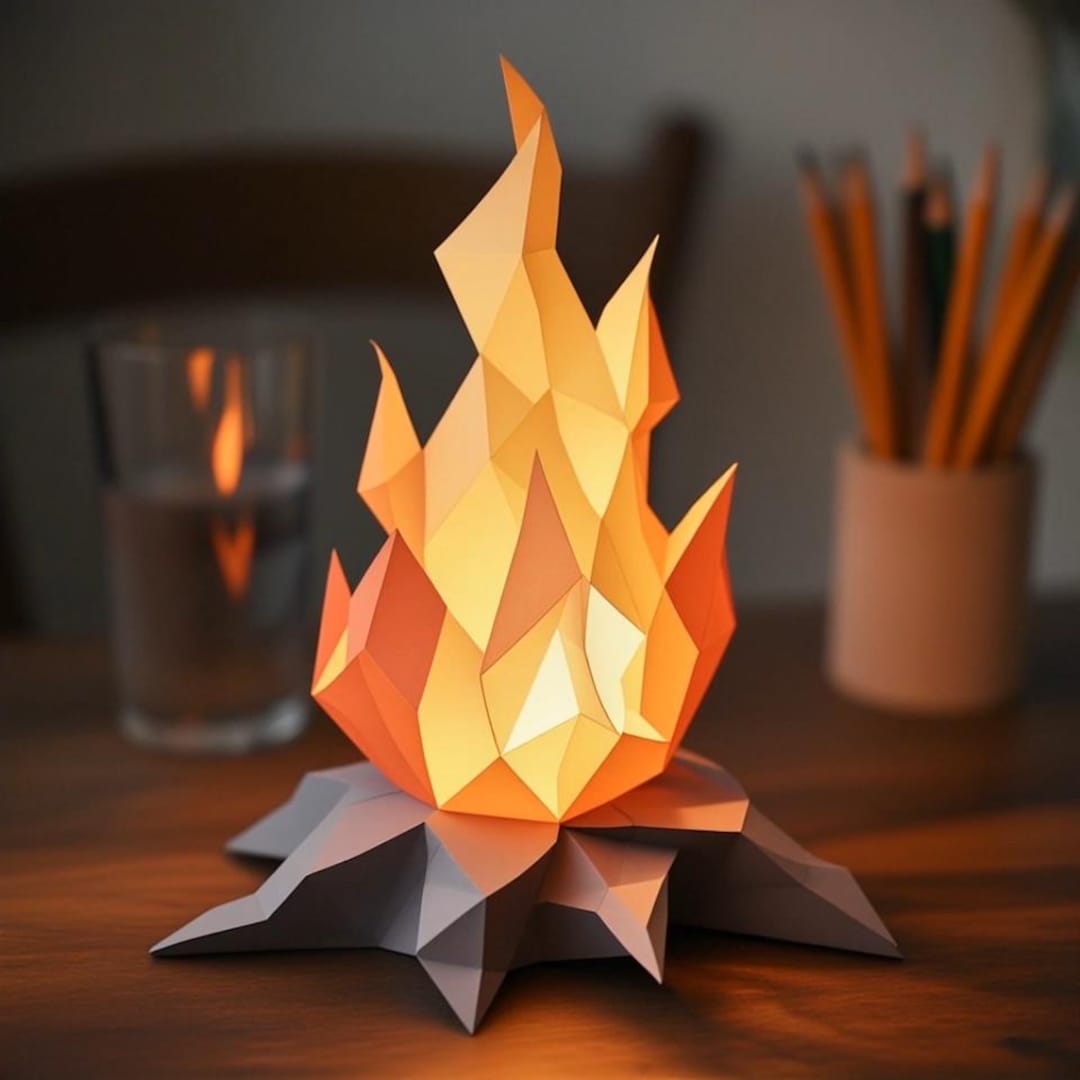 Lighting Fire Papercraft, Paper Craft Lighting Fire Model, Lighting ...
