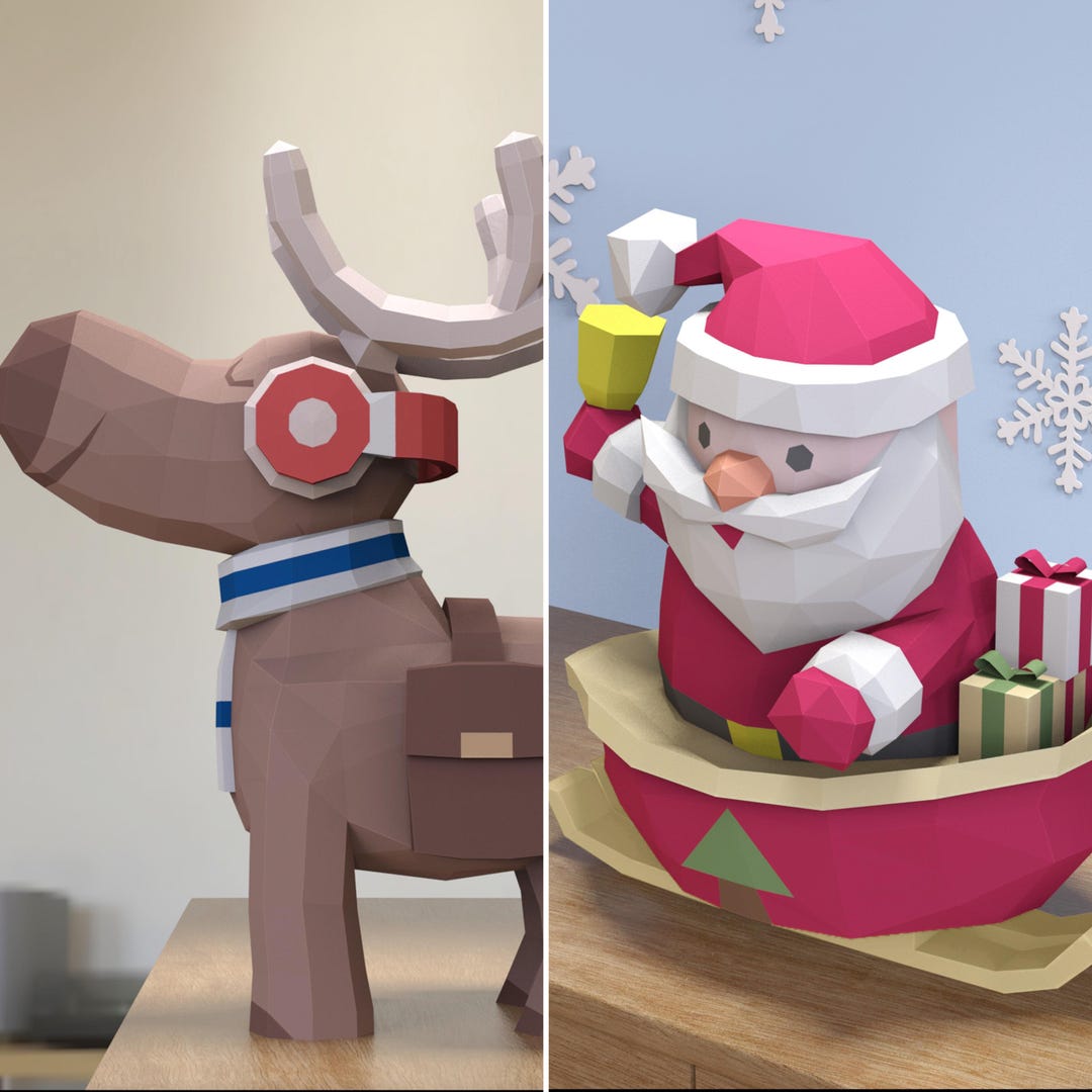 Combo 2 in 1, Papercraft Reindeer , Papercraft Santa, Paper Craft ...