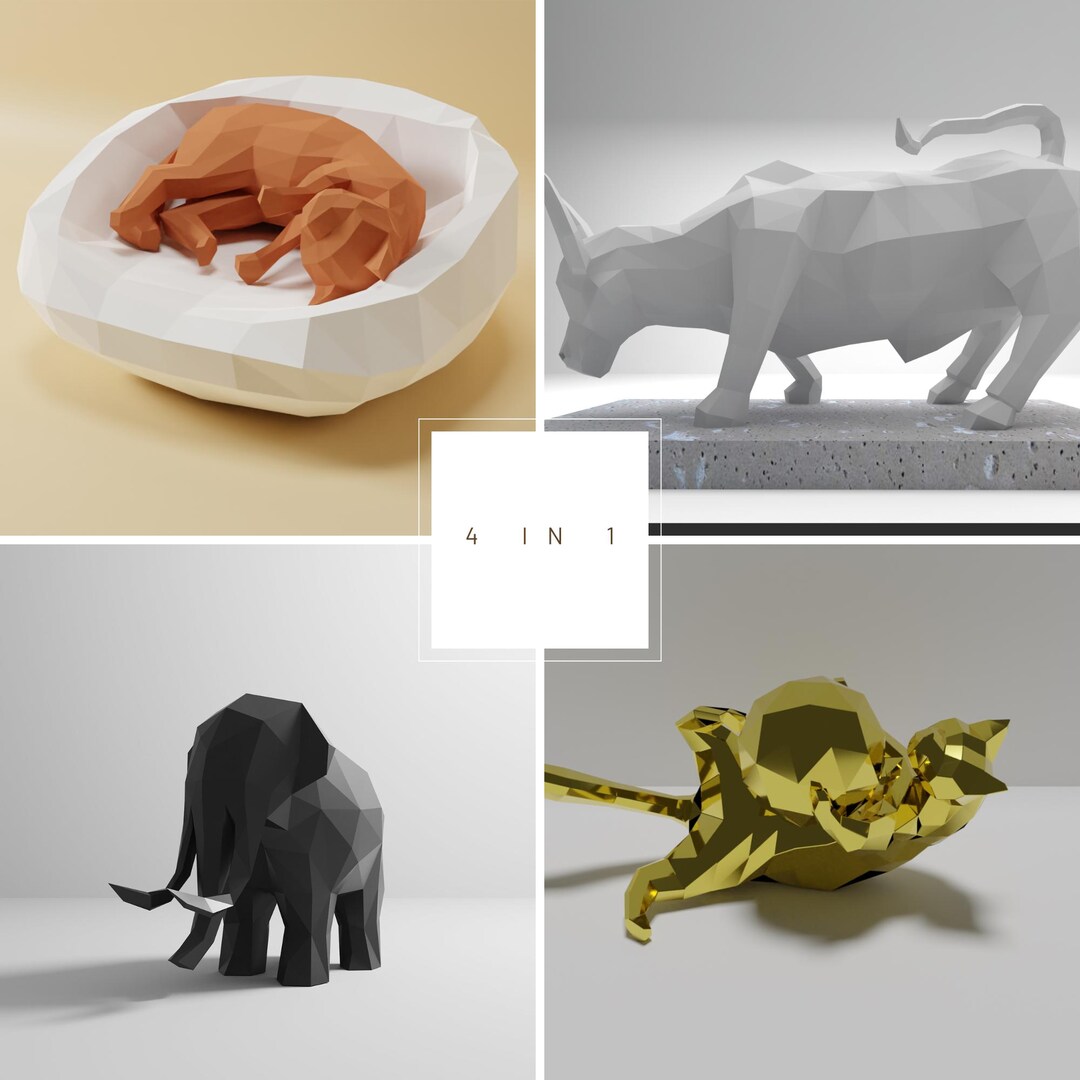 Combo 4 in 1, Papercraft Mammuthus, Papercraft Cat and Ball, Papercraft ...