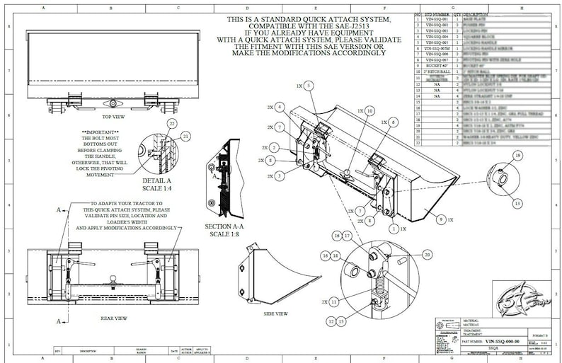 Skid Steer Quick Attach + Receiver PLANS & DXF Files (SSQA) - Etsy