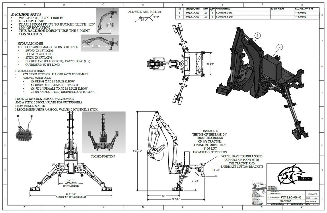 BACKHOE PLANS + DXF Files, 1 Set Imperial + 1 Set Metric: All Included ...