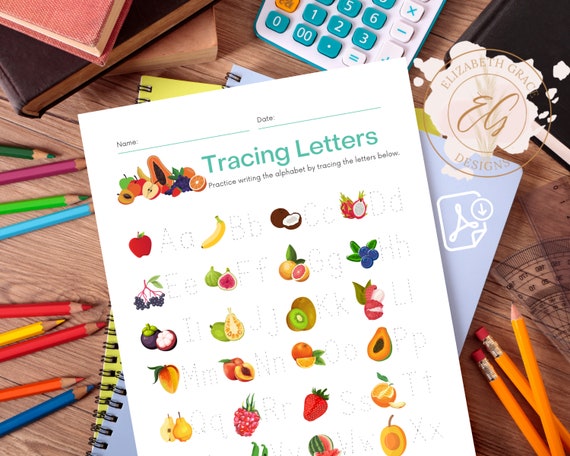 Tracing Practice Fruits A-Z Handwriting Trace Worksheets for | Etsy