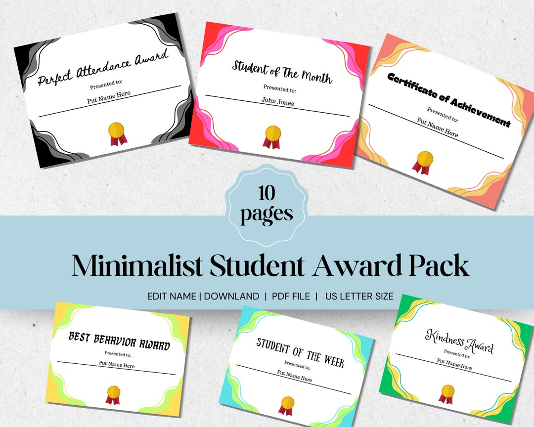 Student Awards Certificates Pack - Etsy
