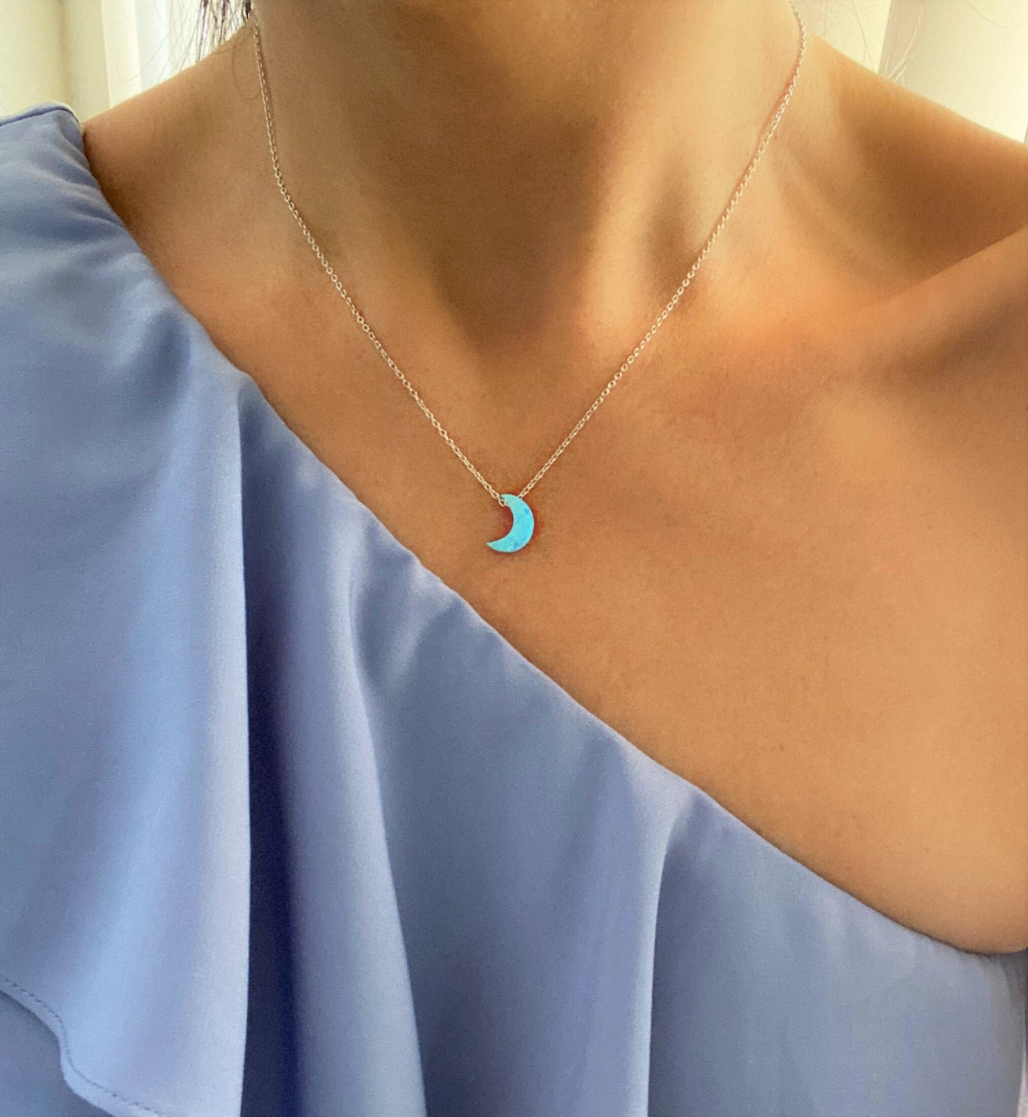 Blue Crescent Moon Necklace
