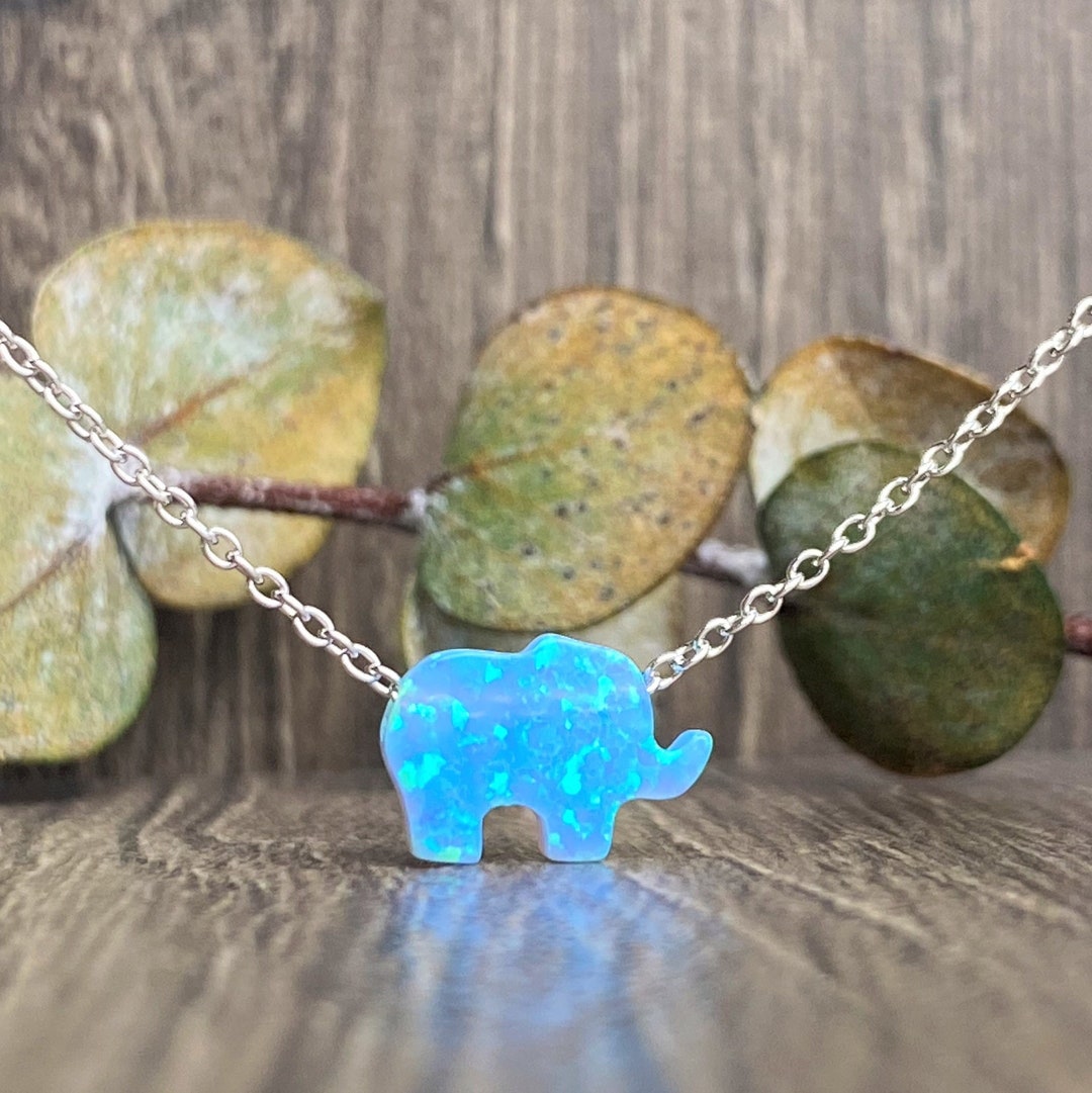 Elephant Necklace, Opal Elephant Necklace, Opal Necklace, White Opal ...