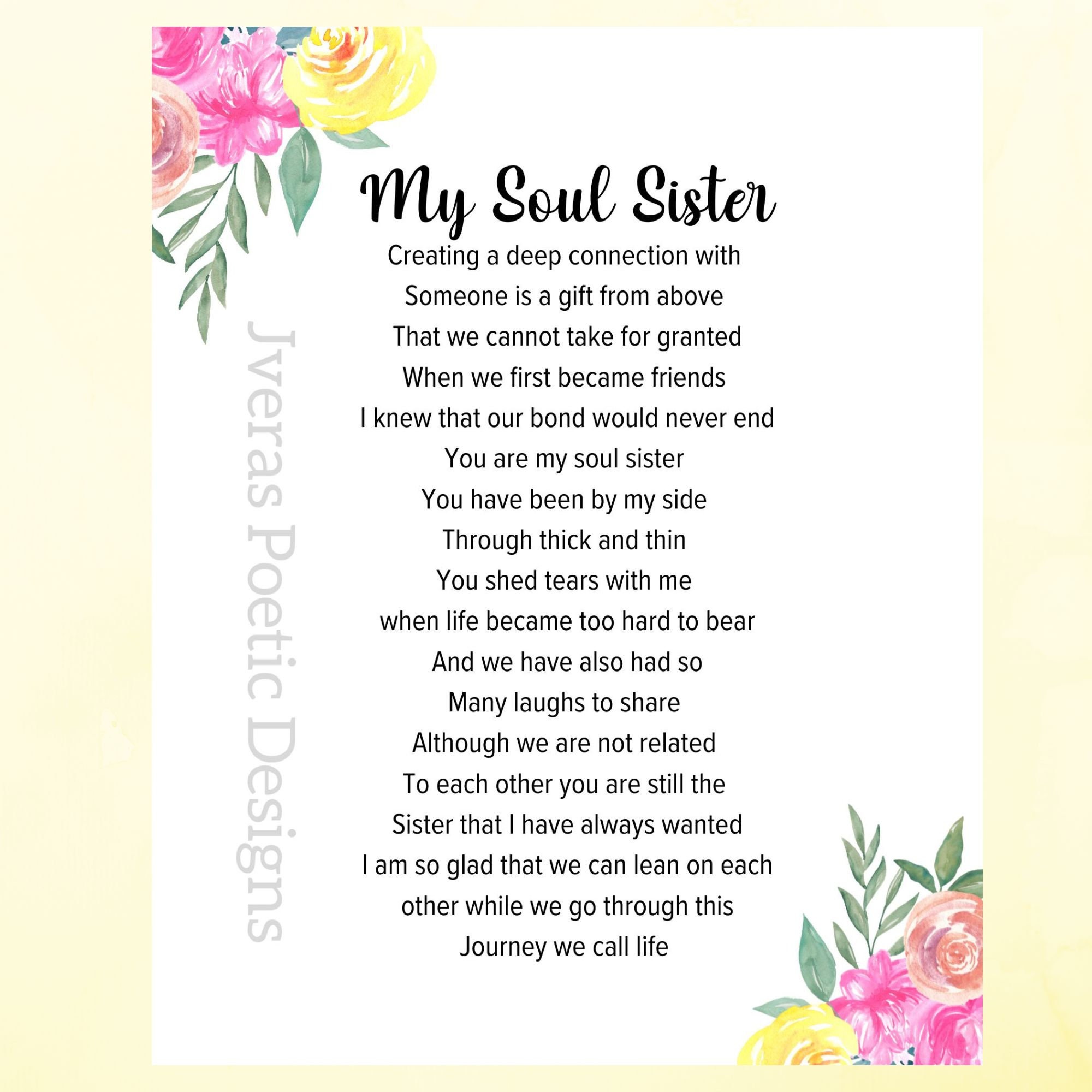 Soul Sister Poem Poem Printable Best Friend Poem Soul Etsy México