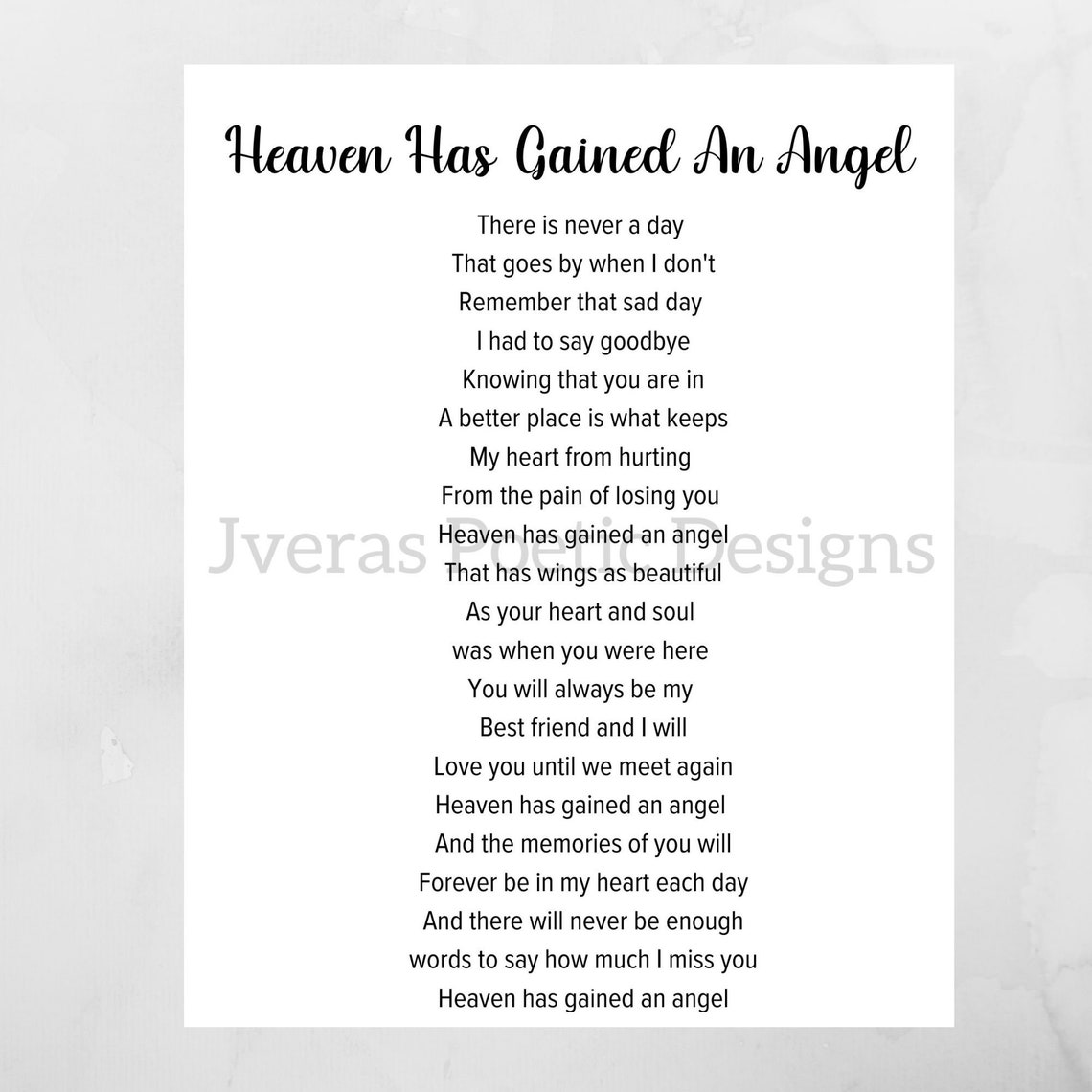 Heaven Has Gain An Angel Poem For Deceased Friend Etsy