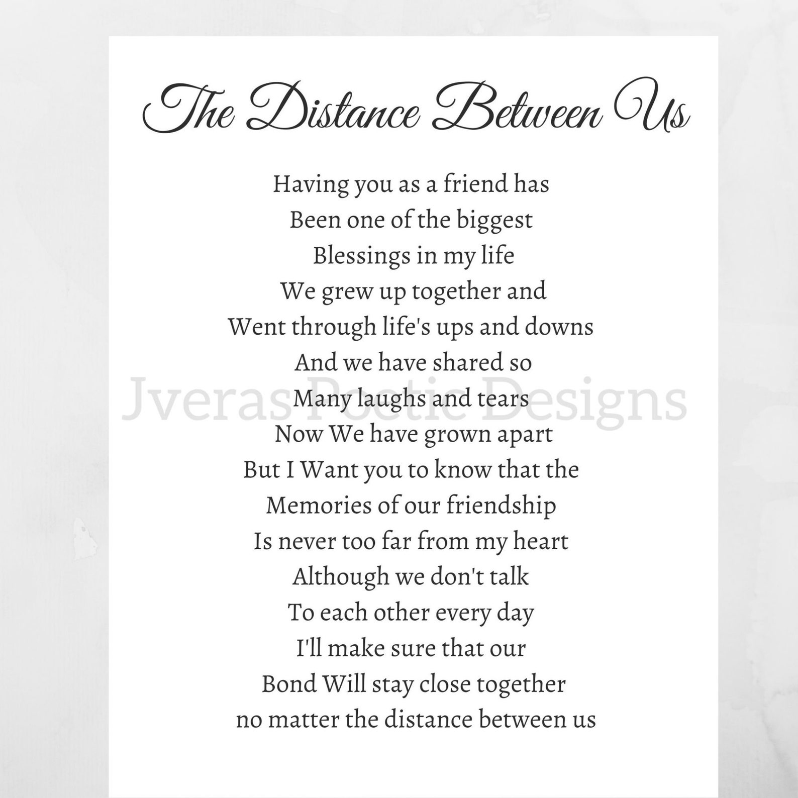 The Distance Between Us Poem Printable Friendship Poem Long - Etsy