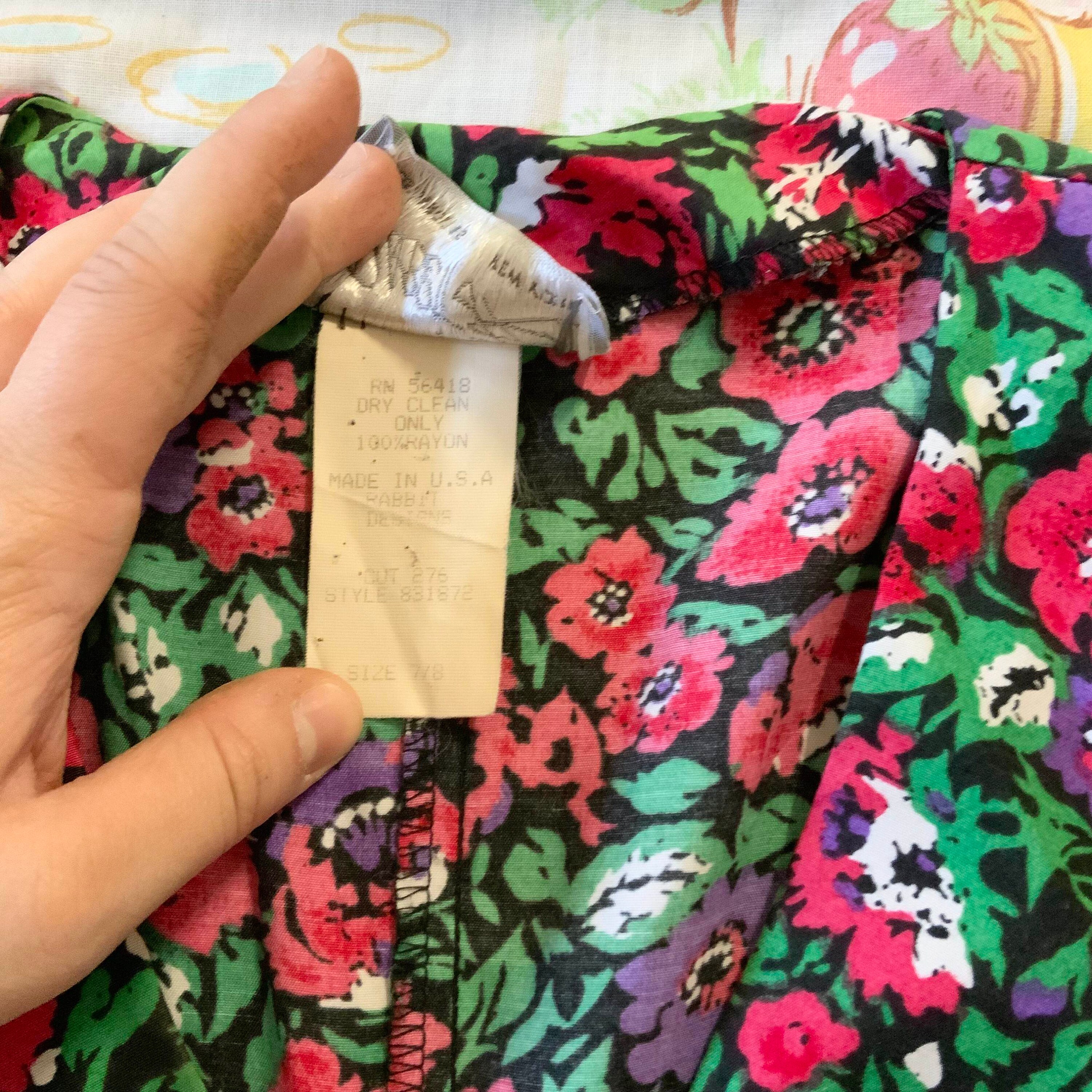 Vintage 80's Rabbit Rabbit Rabbit New York Retro Red Green Floral ...