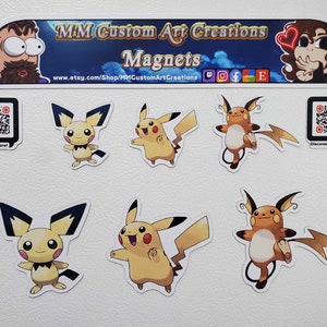 Pichu, Pikachu, Raichu Fridge Magnet Set Pokemon Electric Type Decor ...