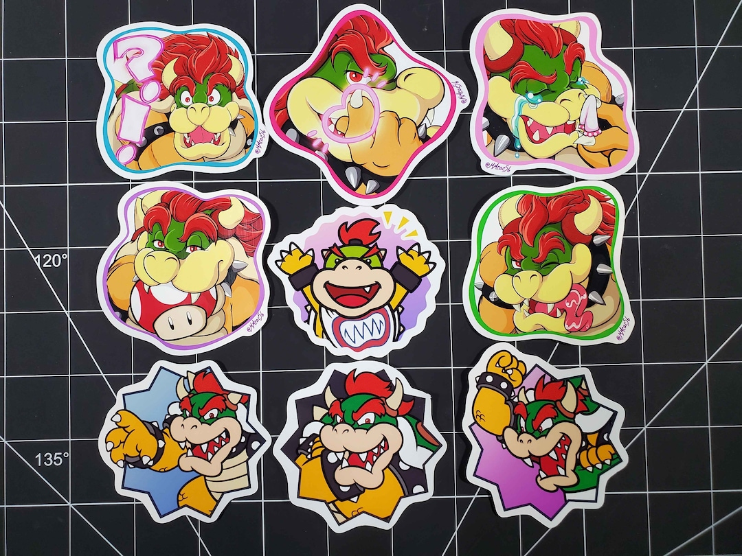 Bowser Sticker Set 9 Super Mario Bros Stickers Glossy Vinyl Decals King ...
