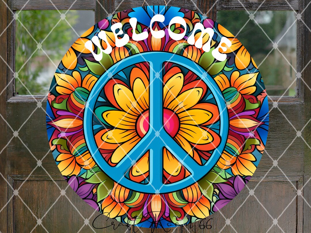 Welcome Hippie Peace Sign Front Door Wood Sign|indoor-outdoor Sign ...