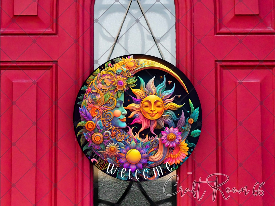 Sun and Moon Wood Front Door Signsun and Moonindoor-outdoor Signfront ...
