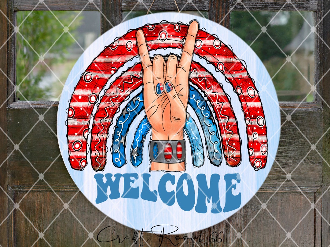 Welcome Hippie Peace Sign Front Door Wood Signindoor-outdoor Signporch ...