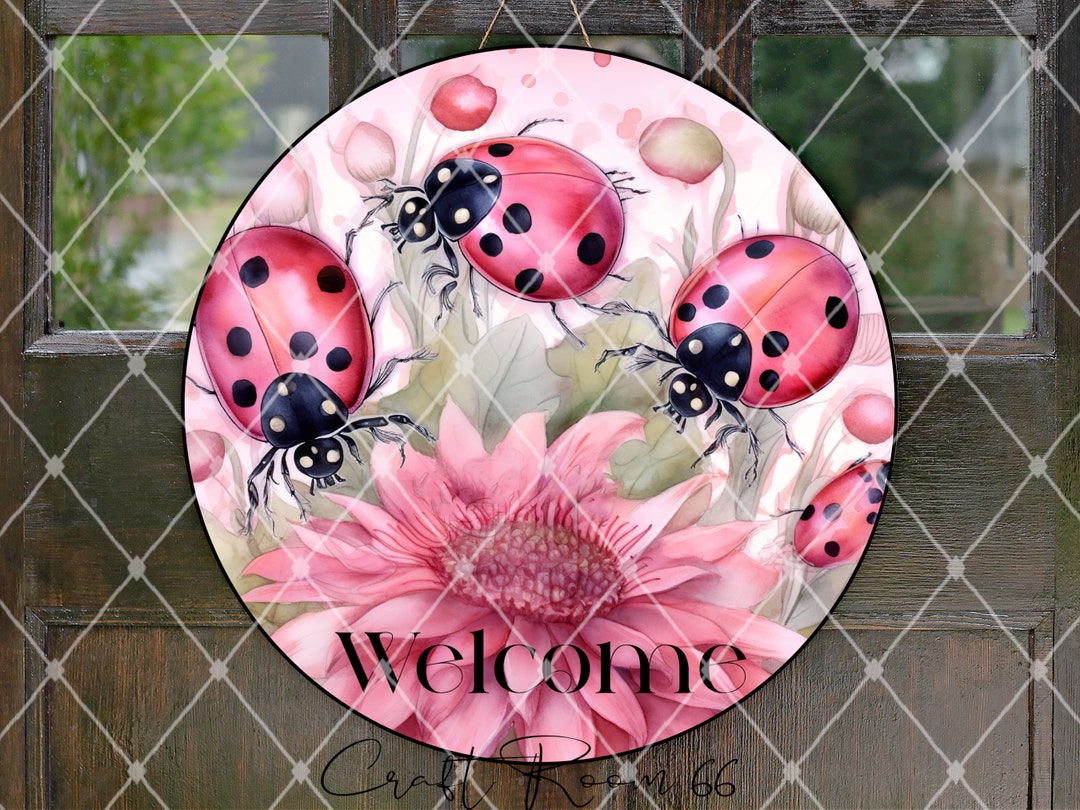 Front Door Decorwelcome Floral Ladybugs Wood Door Signgiftsdoor ...