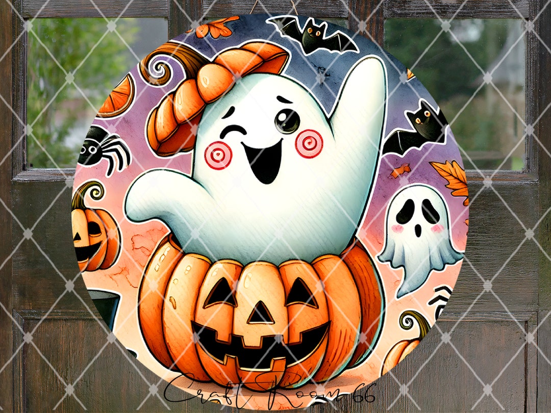 Front Door Decor Ghost Halloween Wooden Door Signhalloween Decorspooky ...