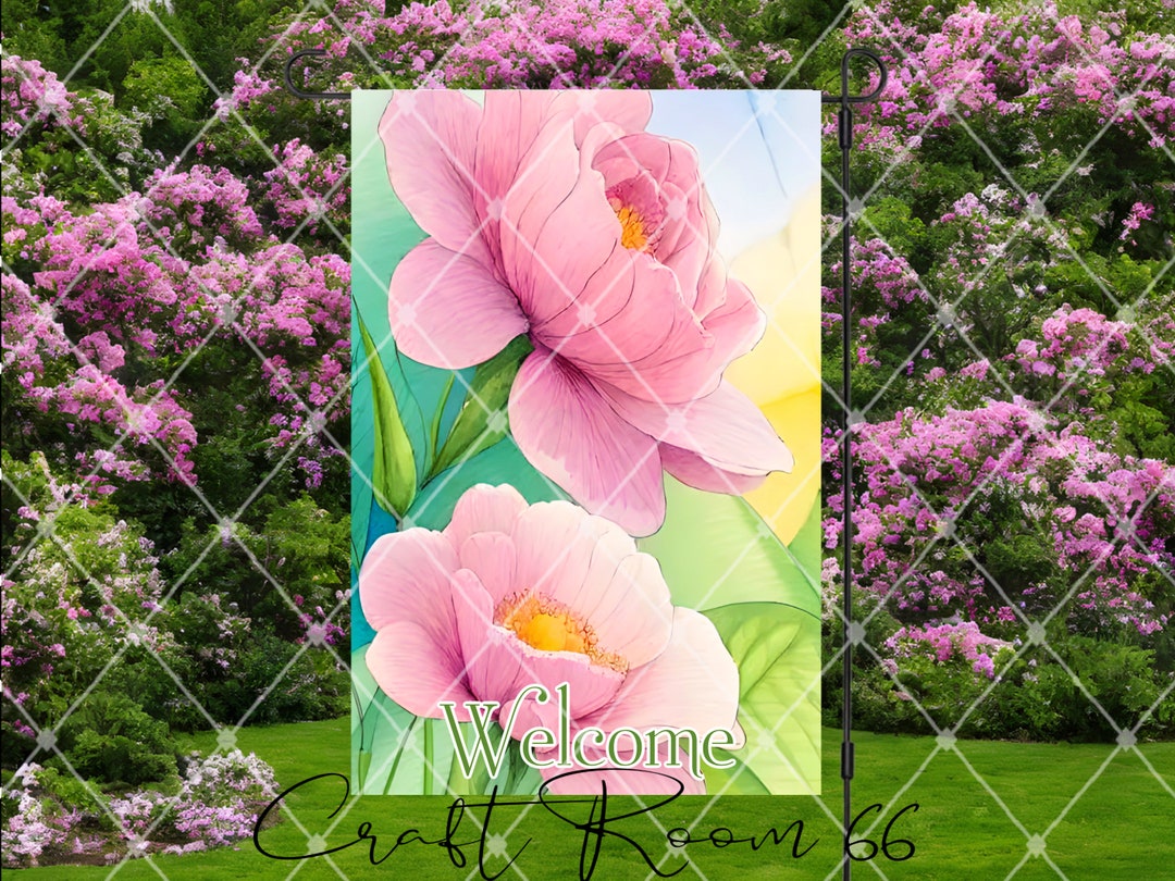 Welcome Floral Decorative Garden Flagpink Flowergarden Decorwelcomeyard ...