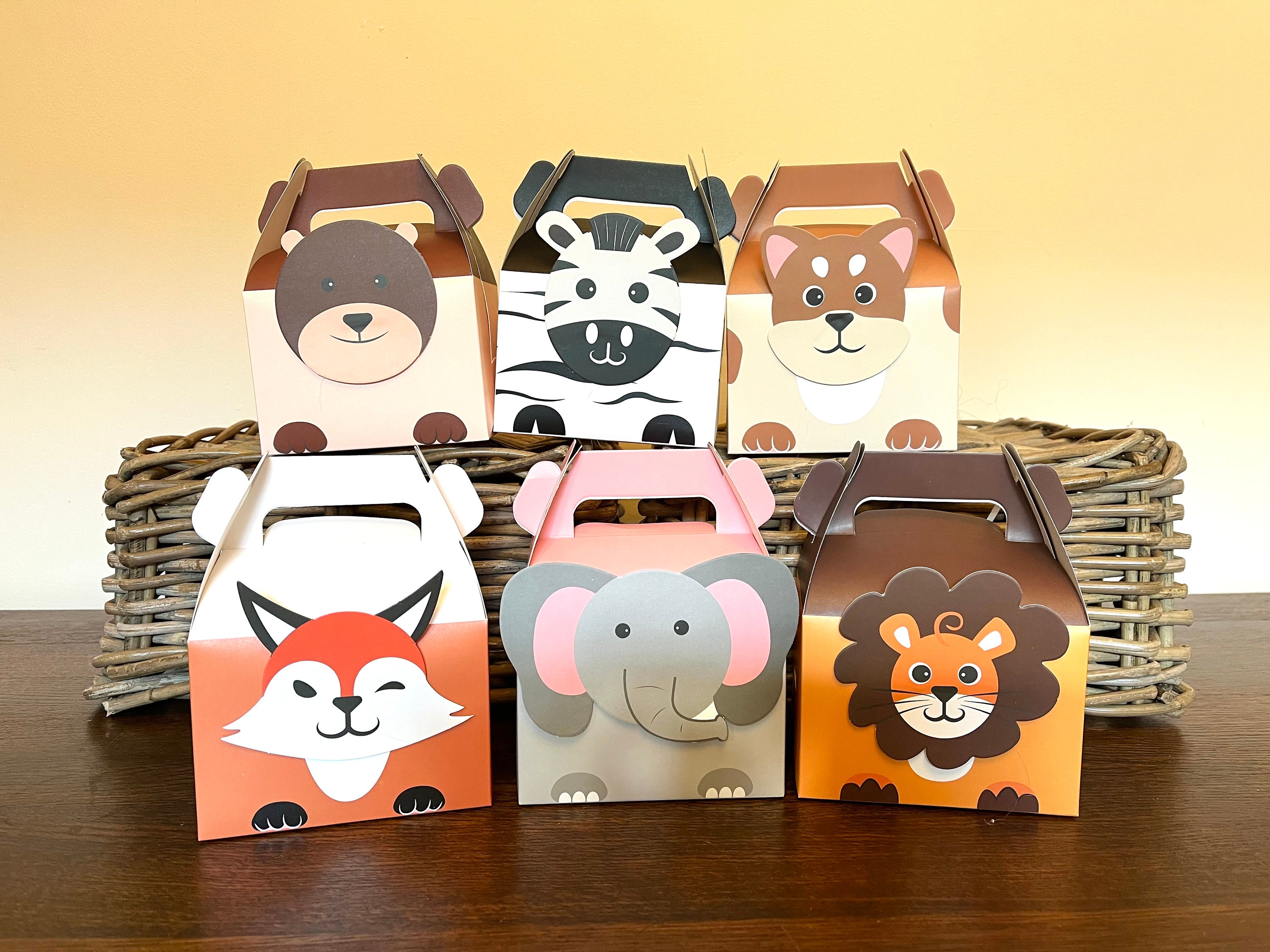 Set of 6 Safari Animal Party Boxes, Animal Party Lunch Boxes, Animal ...