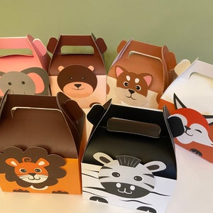 Set of 6 Safari Animal Party Boxes, Animal Party Lunch Boxes, Animal ...