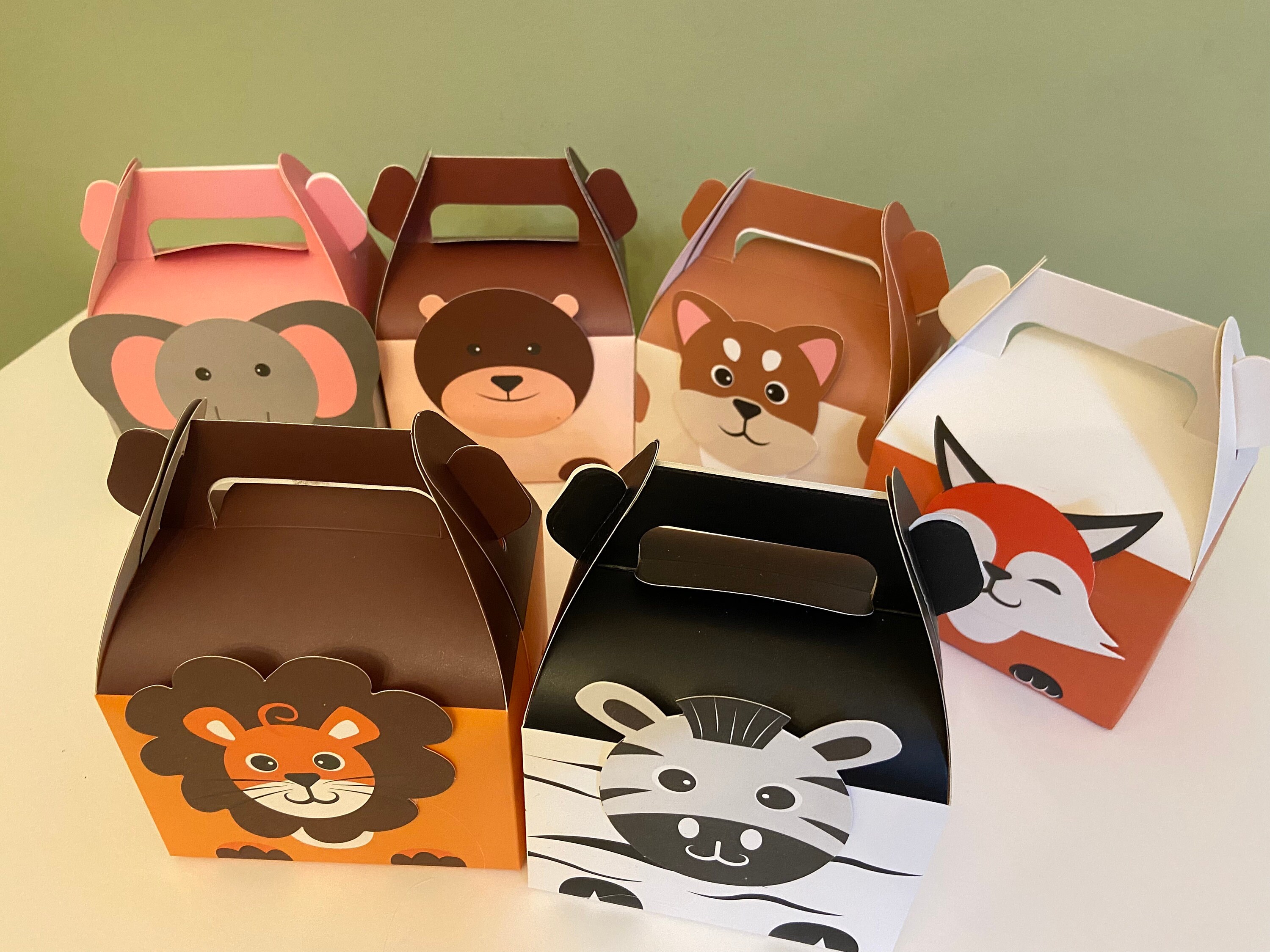 Set of 6 Safari Animal Party Boxes, Animal Party Lunch Boxes, Animal ...