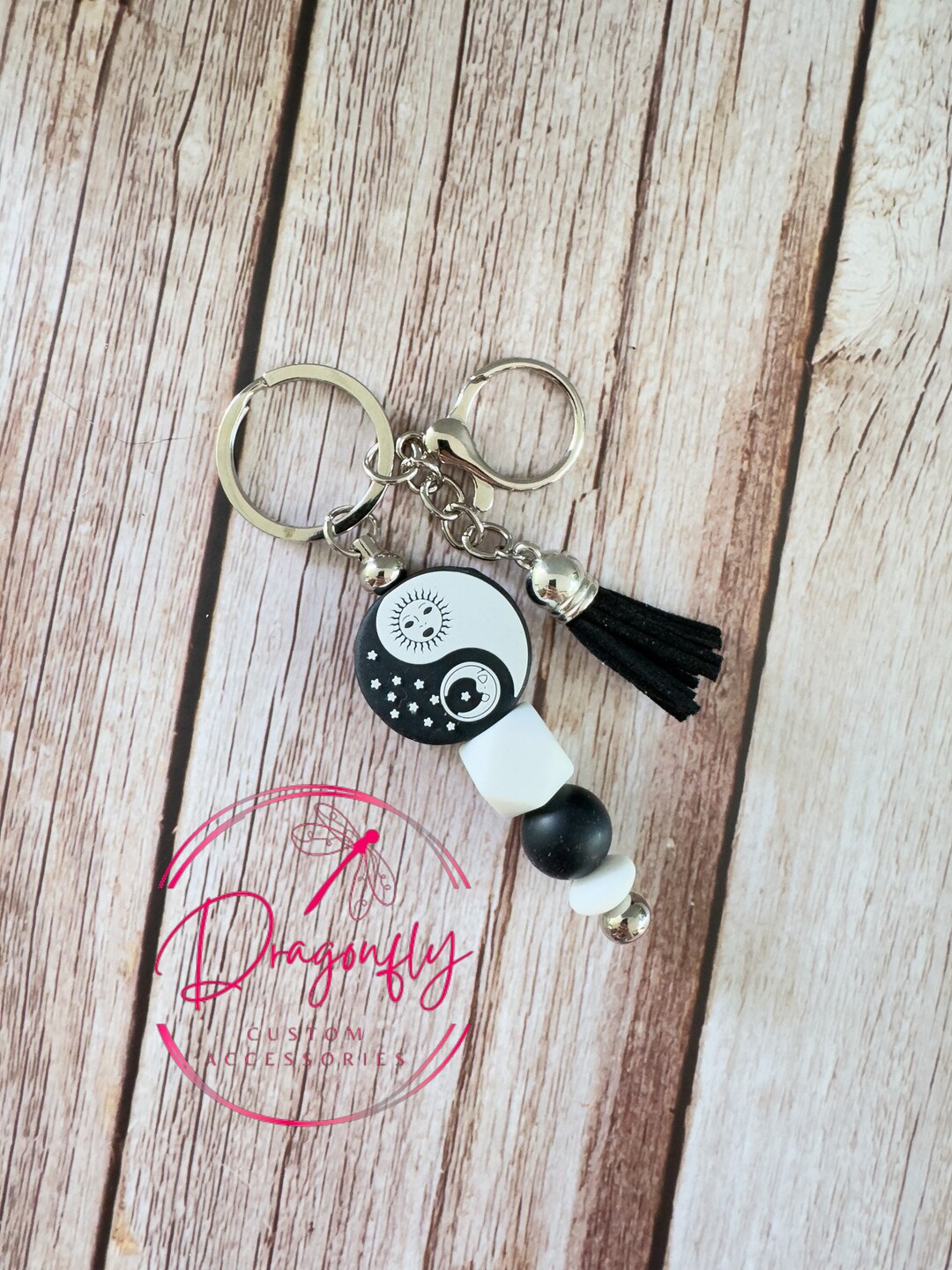 Yin Yang Sun and Moon Keychain Black and White - Etsy