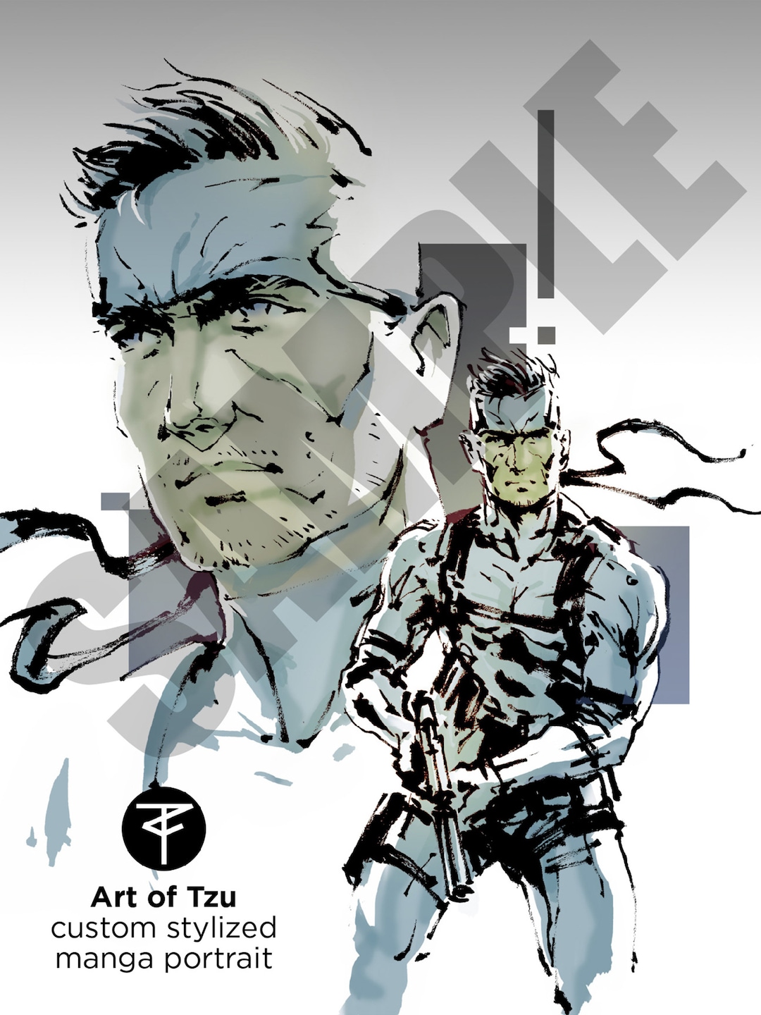 CUSTOM Stylized Manga Portrait - MGS Theme - Etsy