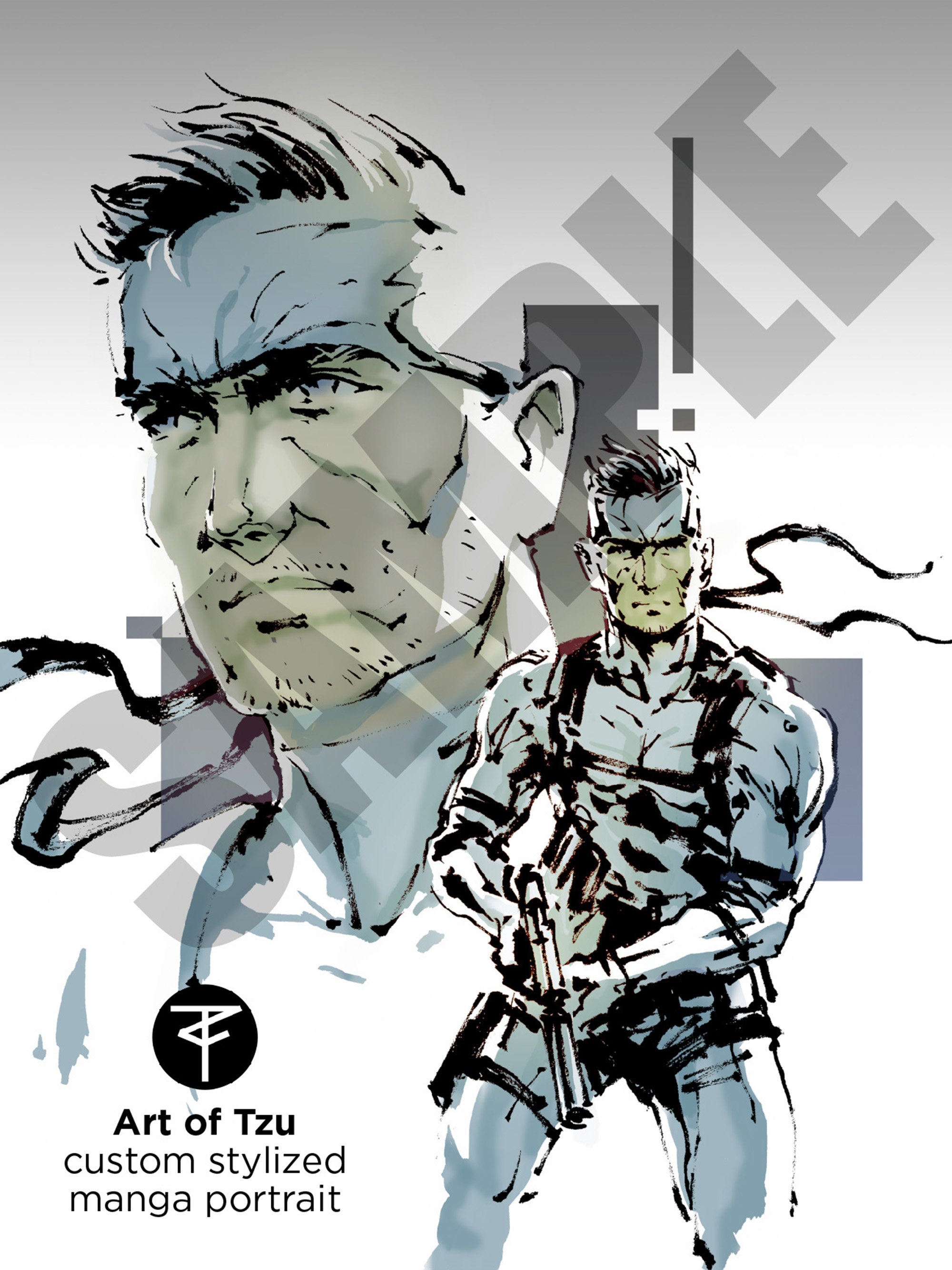 CUSTOM Stylized Manga Portrait - MGS Theme - Etsy