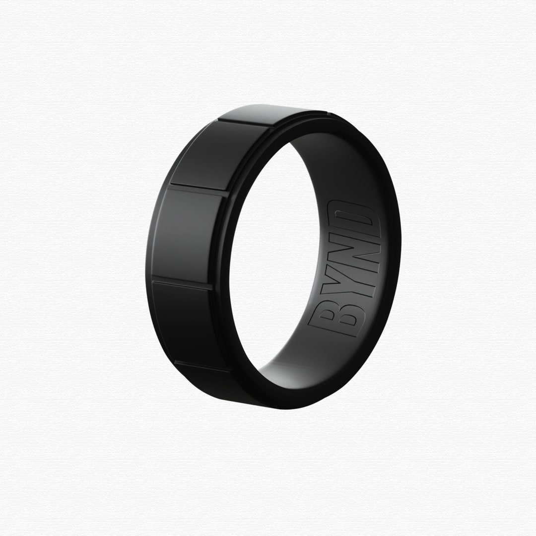 Black Silicone Wedding Ring - Flat Edge Design - Rubber Wedding Band ...