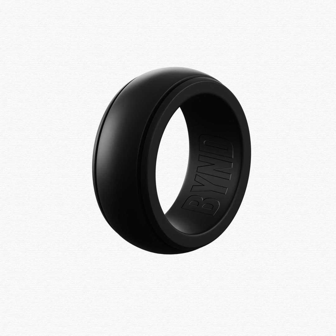 Black Silicone Wedding Ring - Stepped Edge Design - Rubber Wedding Band ...