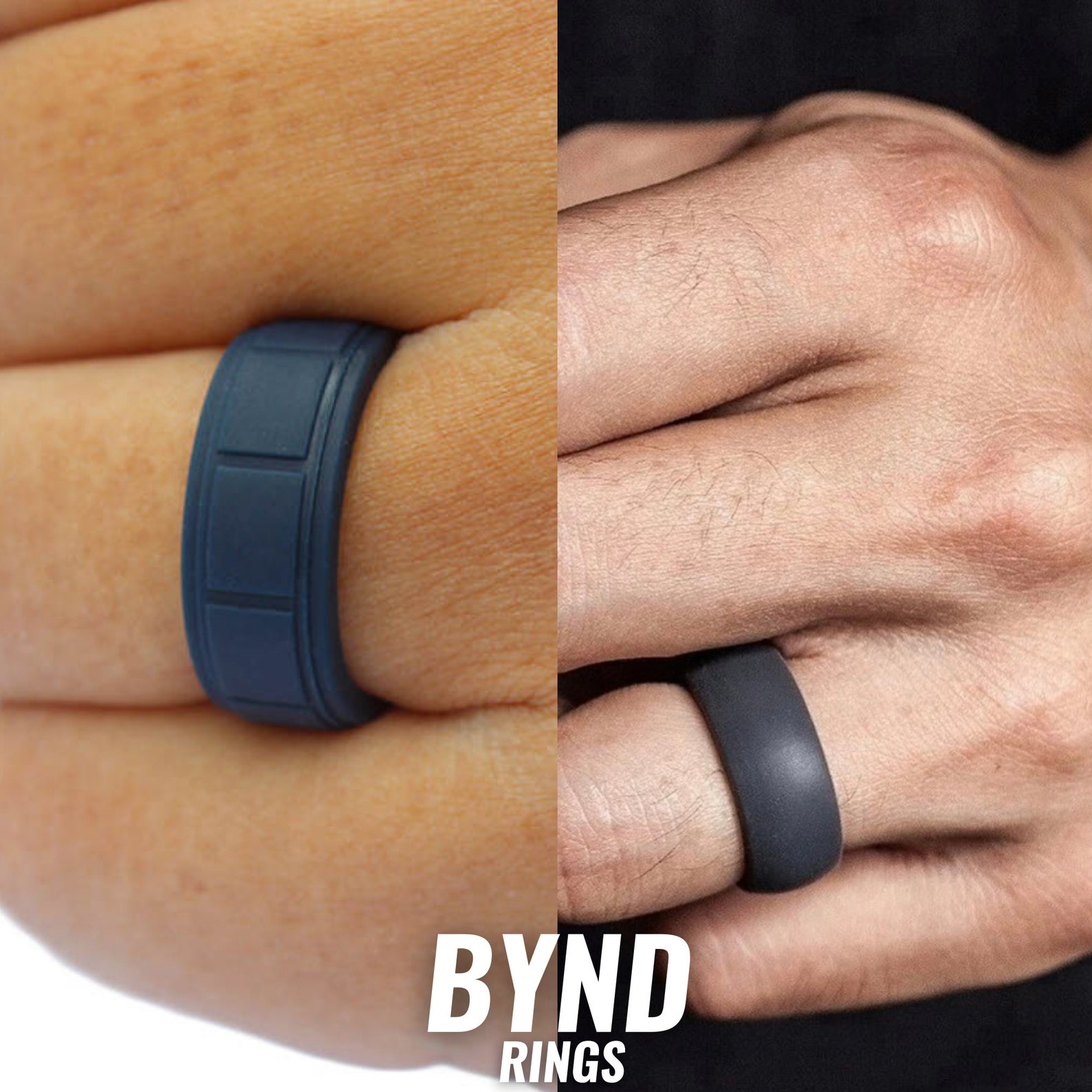 Black Silicone Wedding Ring - Flat Edge Design - Rubber Wedding Band ...