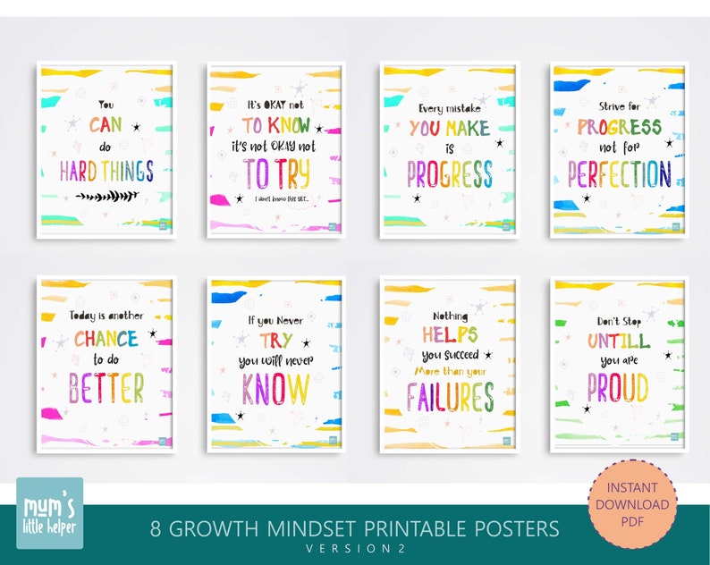Growth Mindset Printable Posters With Inspirational Quotes for ...