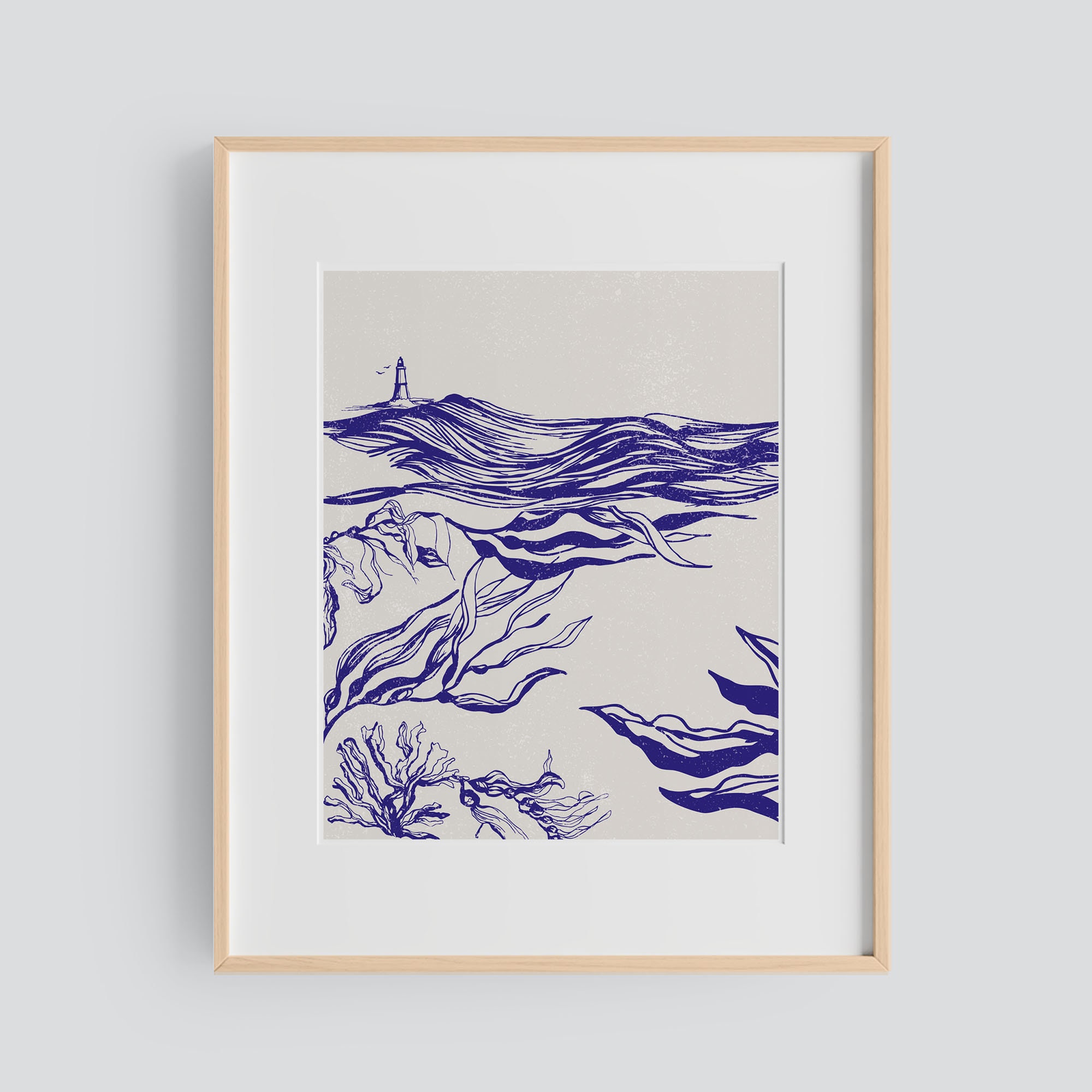Blue Marine Seascape Illustration, Wall Art Sea Decor, Printable Poster ...