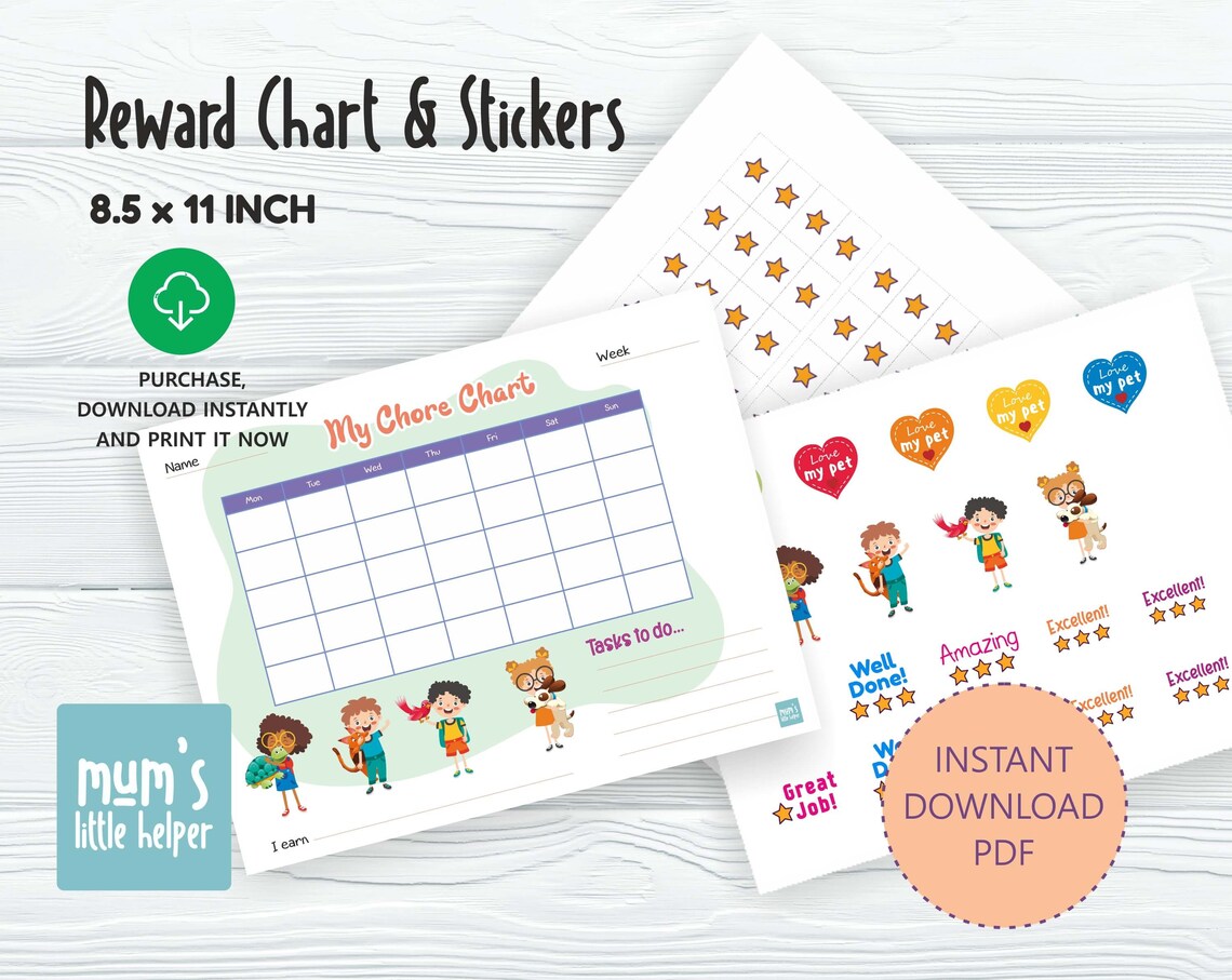 Printable Animal Pet Reward Chart | Kids Behavior Chart | Instant ...