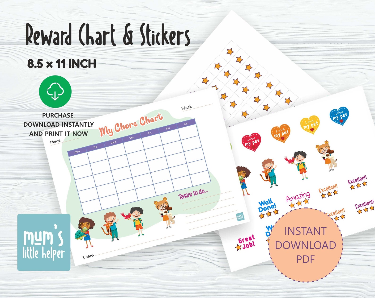Printable Animal Pet Reward Chart | Kids Behavior Chart | Instant ...