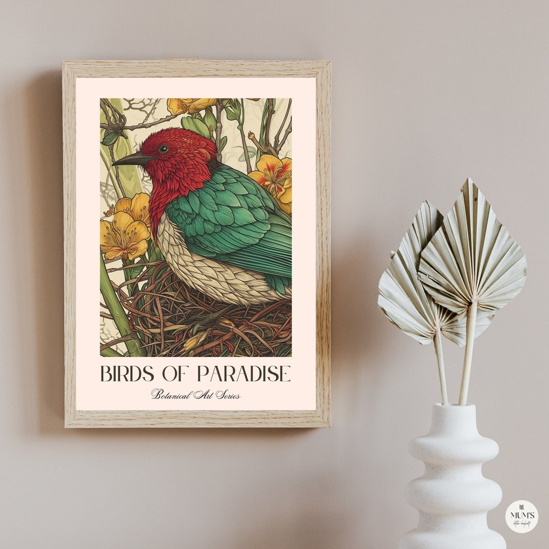 Bird With a Nest Printable Poster Bird Wall Art Birds of Paradise ...