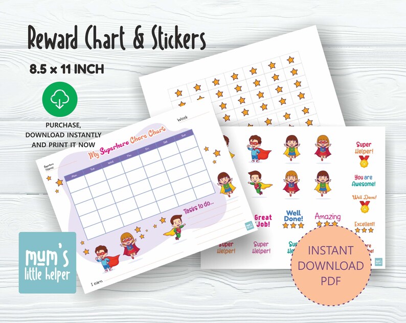 Printable Super Hero Reward Chart | Kids Behavior Chart | Instant ...