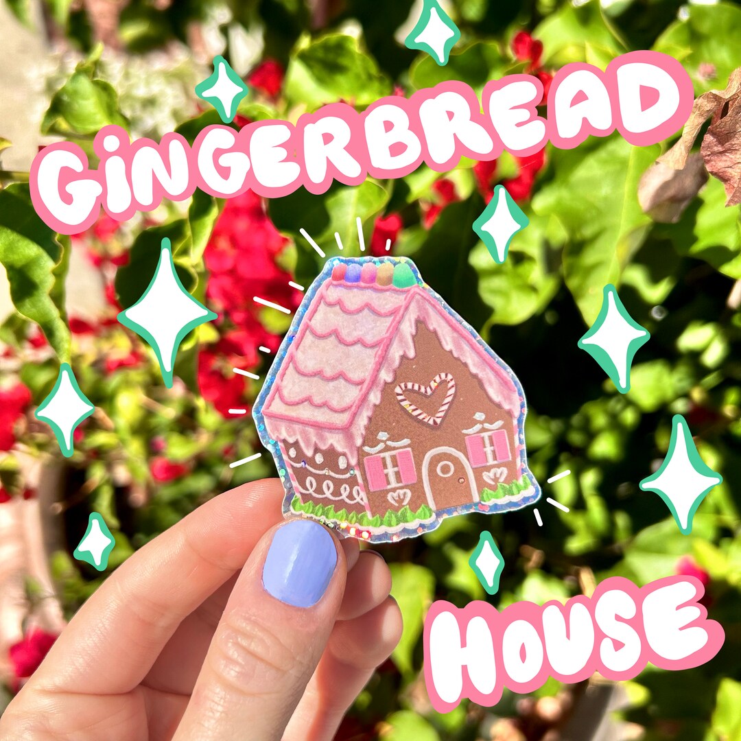 Glitter Pastel Gingerbread House Waterproof Vinyl Sticker - Etsy