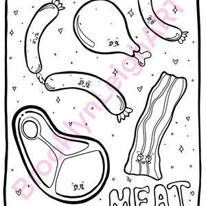 30 Cute Food Coloring Pages | Digital Download Coloring Book | Kawaii ...